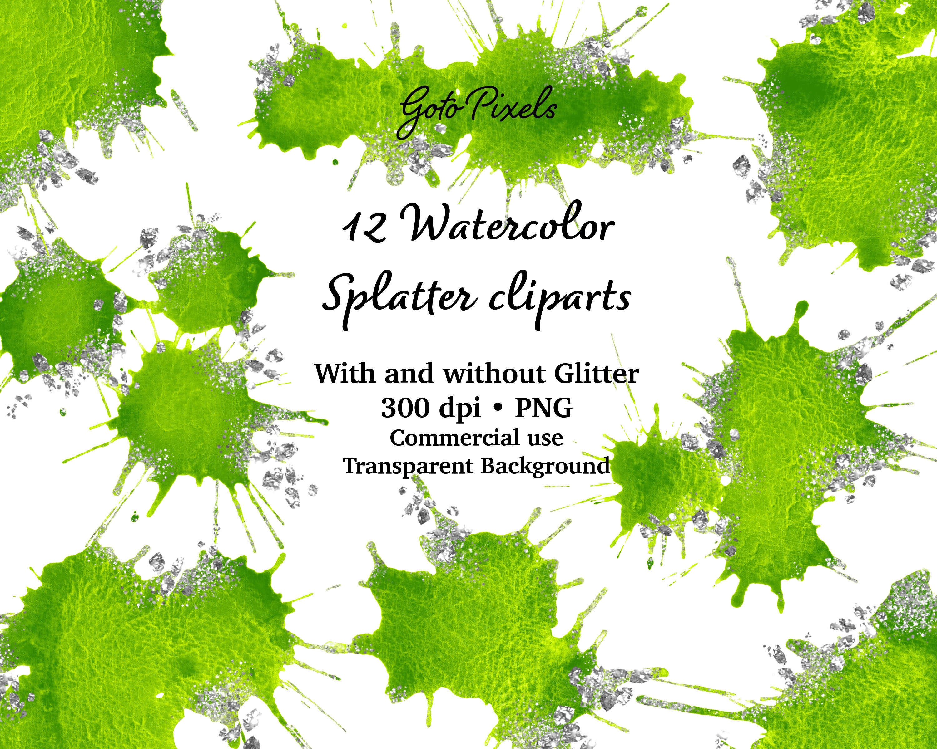 Lime Green Watercolor Splatter clipart Splashes and Splotches | Etsy