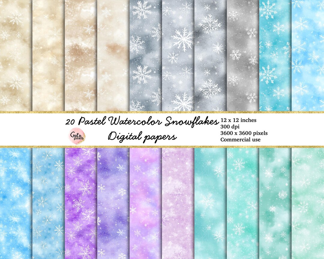 20 Pastel Watercolor Snowflakes Digital Paper - Seamless Christmas Card ...