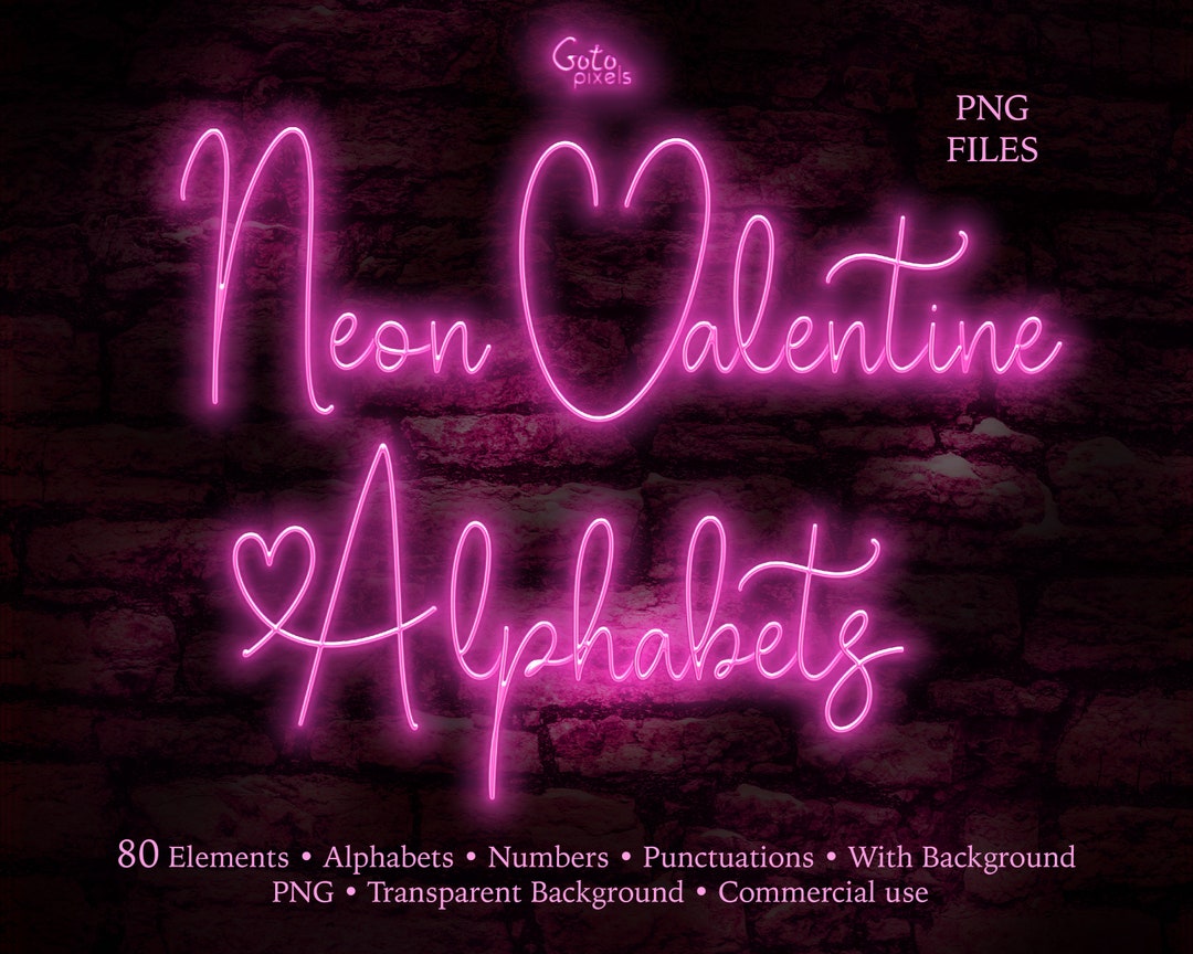 Neon Letters Clipart, Pink Neon Alphabet Clipart, Digital Neon Font ...