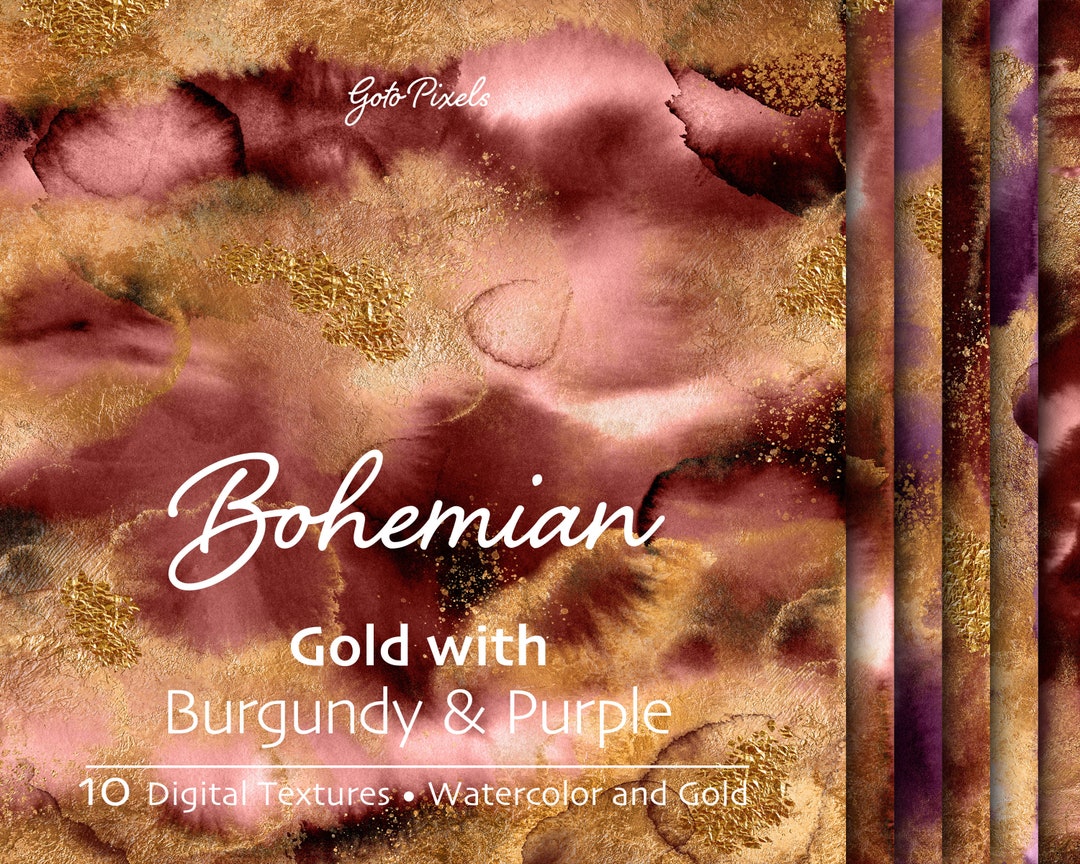 Burgundy Digital Papers With Gold Foil, Watercolor Digital Paper ...