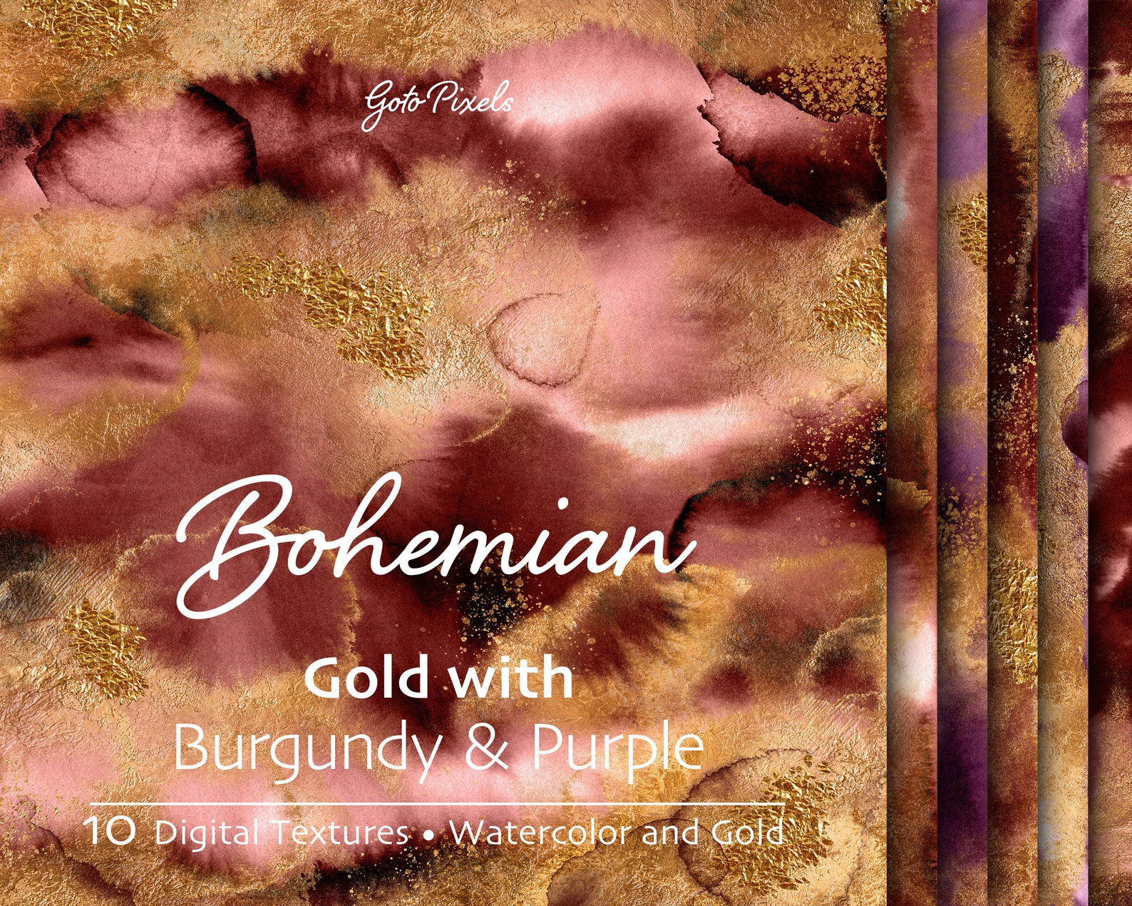 Burgundy Digital Papers With Gold Foil Watercolor Digital | Etsy