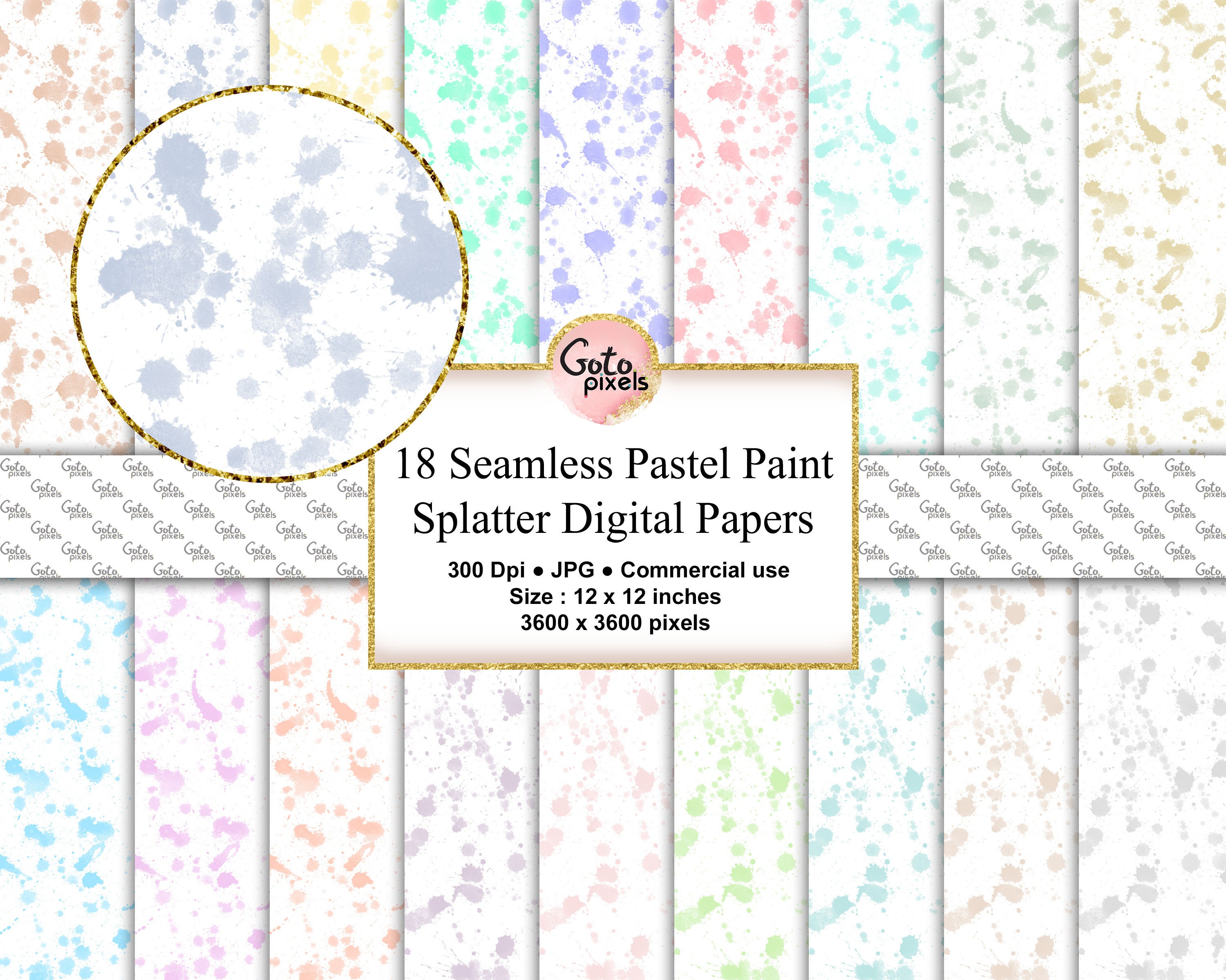 Pastel Paint Splatter Digital Papers: Seamless Watercolor (digital ...