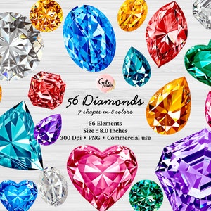 Colorful Diamond Clipart: PNG Gemstone Graphics (commercial Use) - Etsy