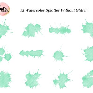 Mint Watercolor Splatter Clipart, Splashes and Splotches Clip Art ...