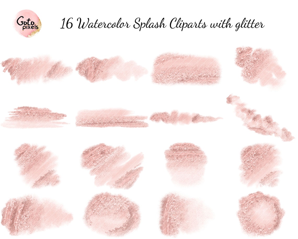 Rosegold Watercolor Glitter Clipart Splashes and Splotches | Etsy