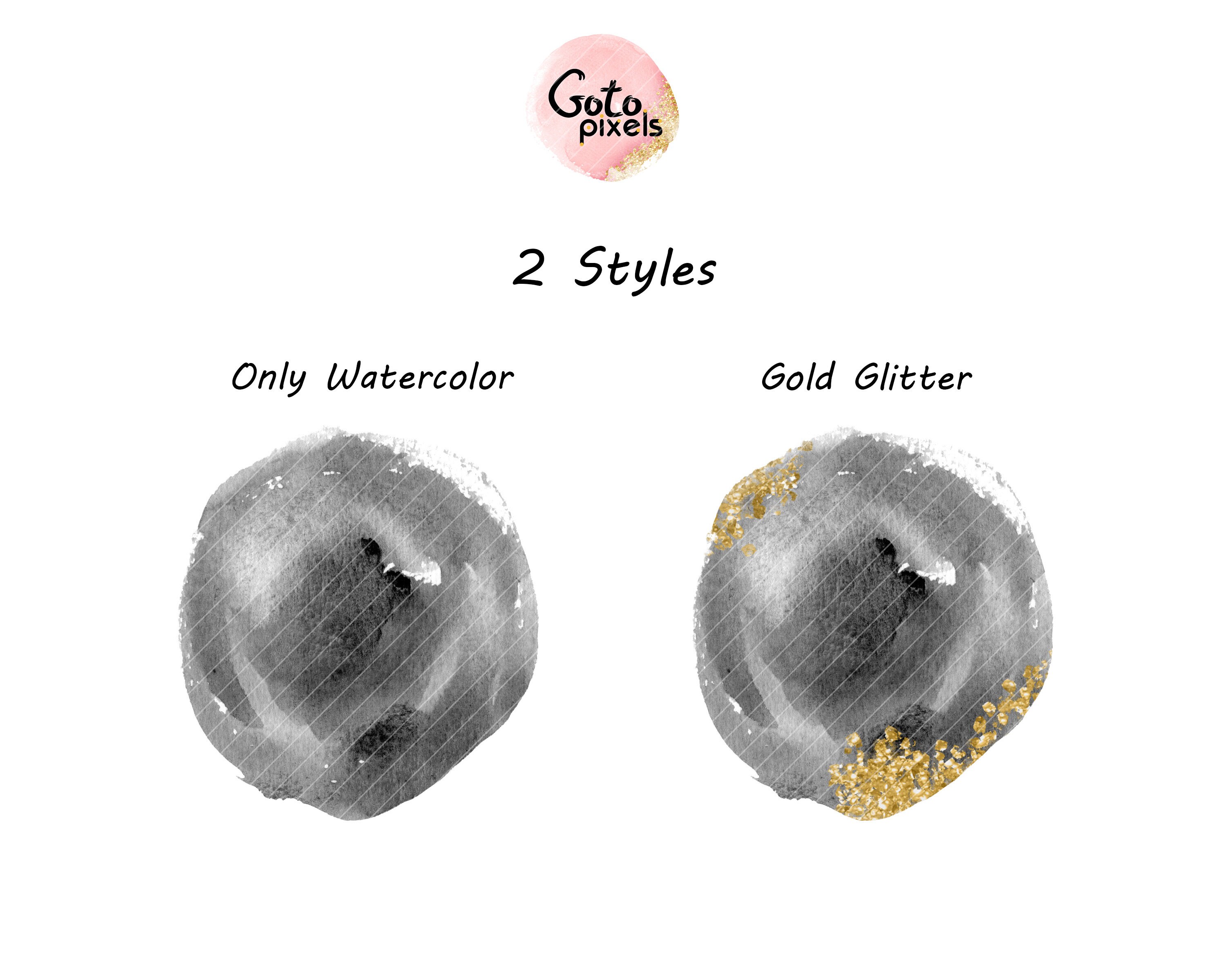 Black Watercolor Circles With Glitter Watercolor Circles for - Etsy