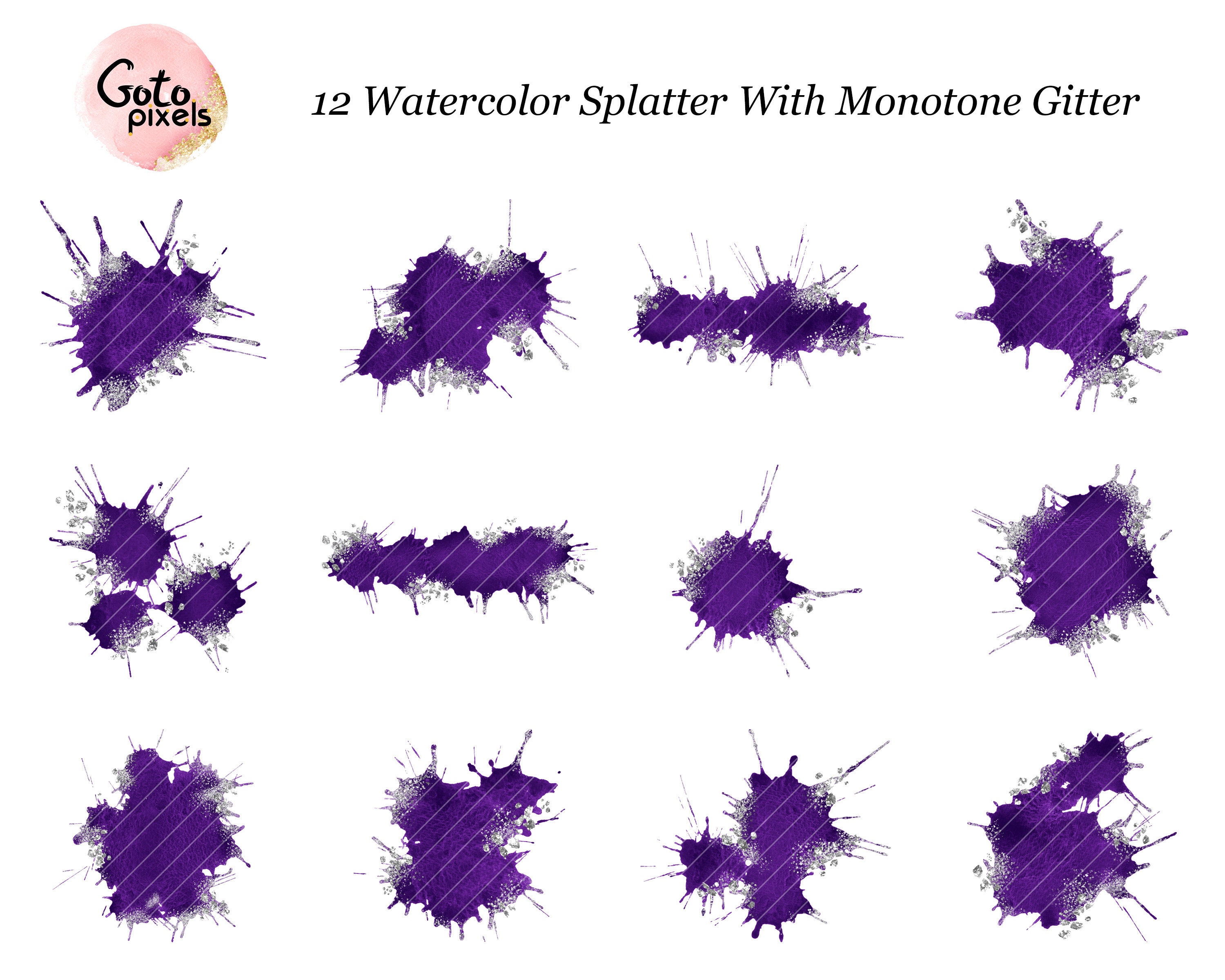 Purple Watercolor Splatter clipart Splashes and Splotches | Etsy