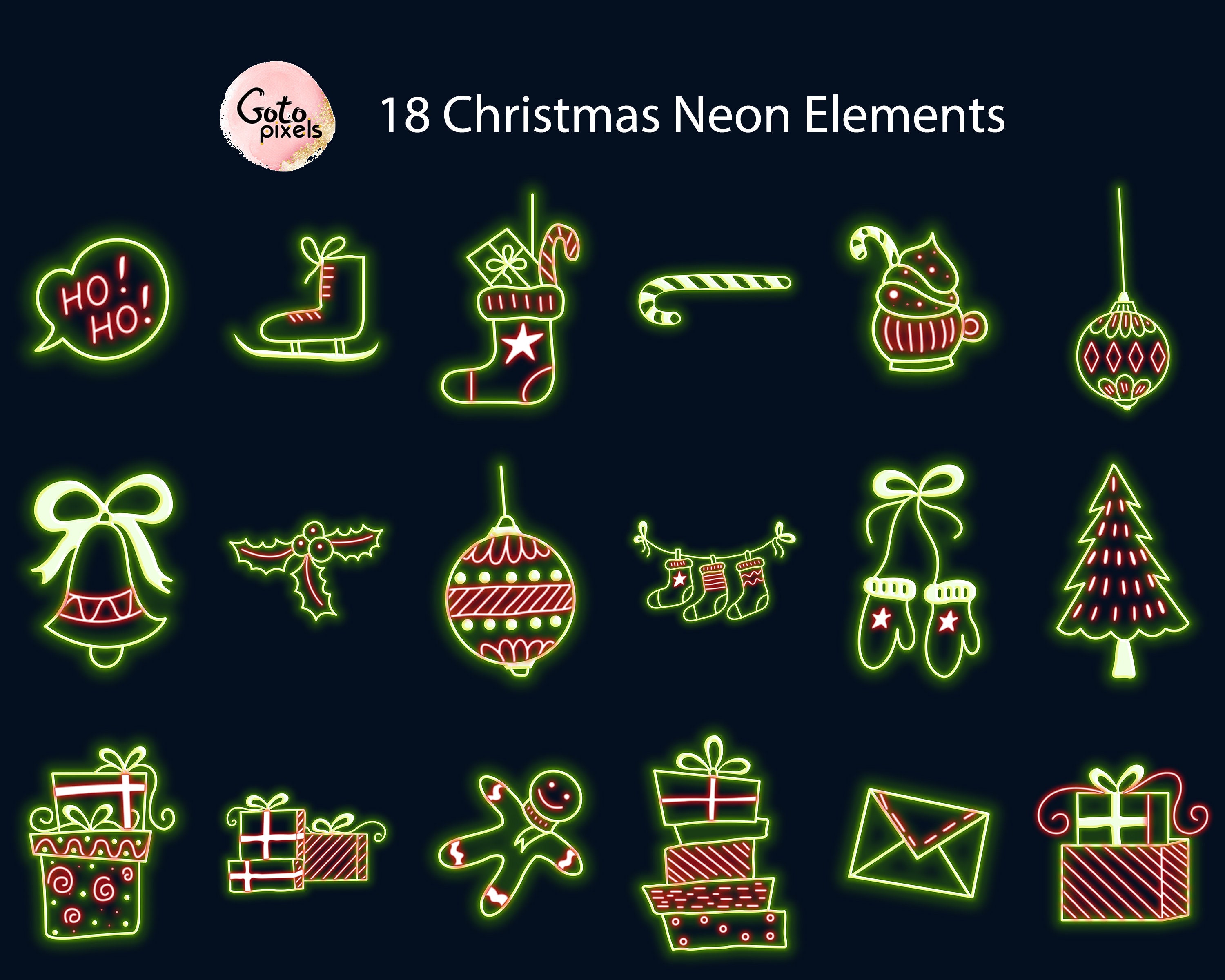 Neon Christmas Ornaments Clipart Digital Neon Christmas - Etsy España