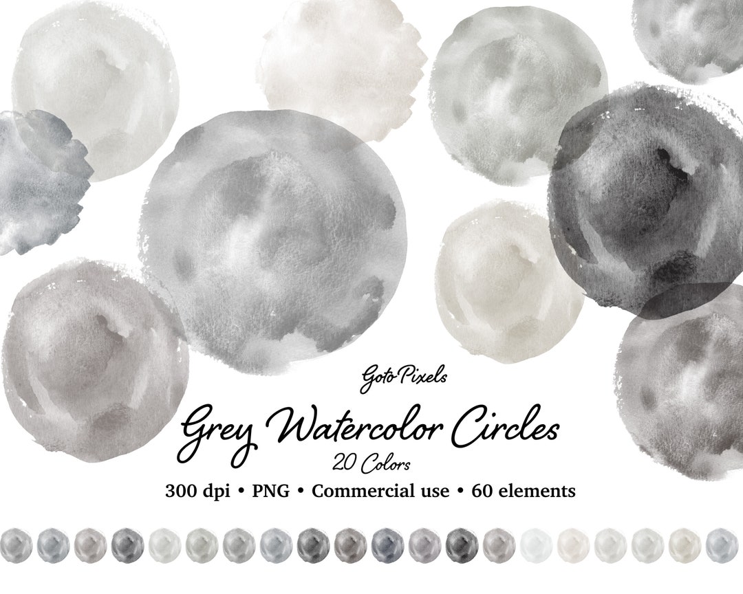 Grey Watercolor Circle Clipart, Watercolor Circles for Logo, Shades of ...