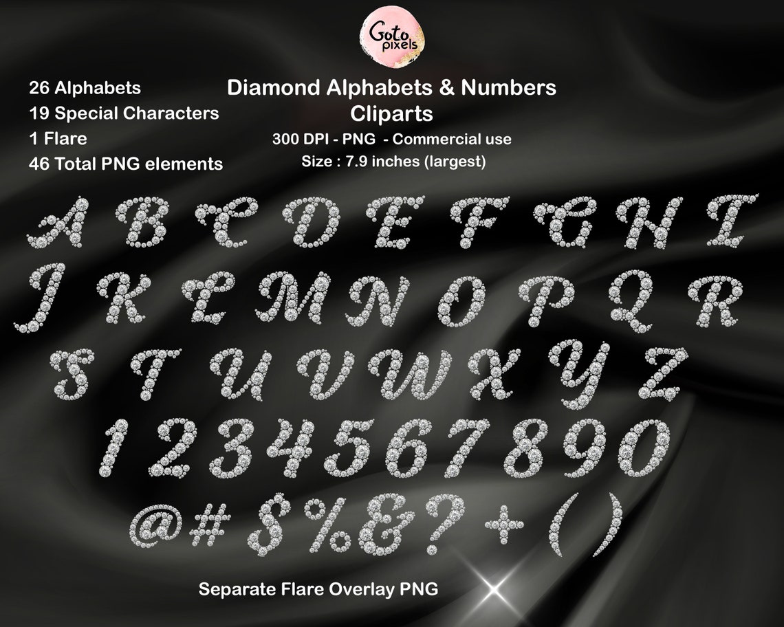 White Diamond Alphabet Script Digital PNG Clip Art Letters - Etsy