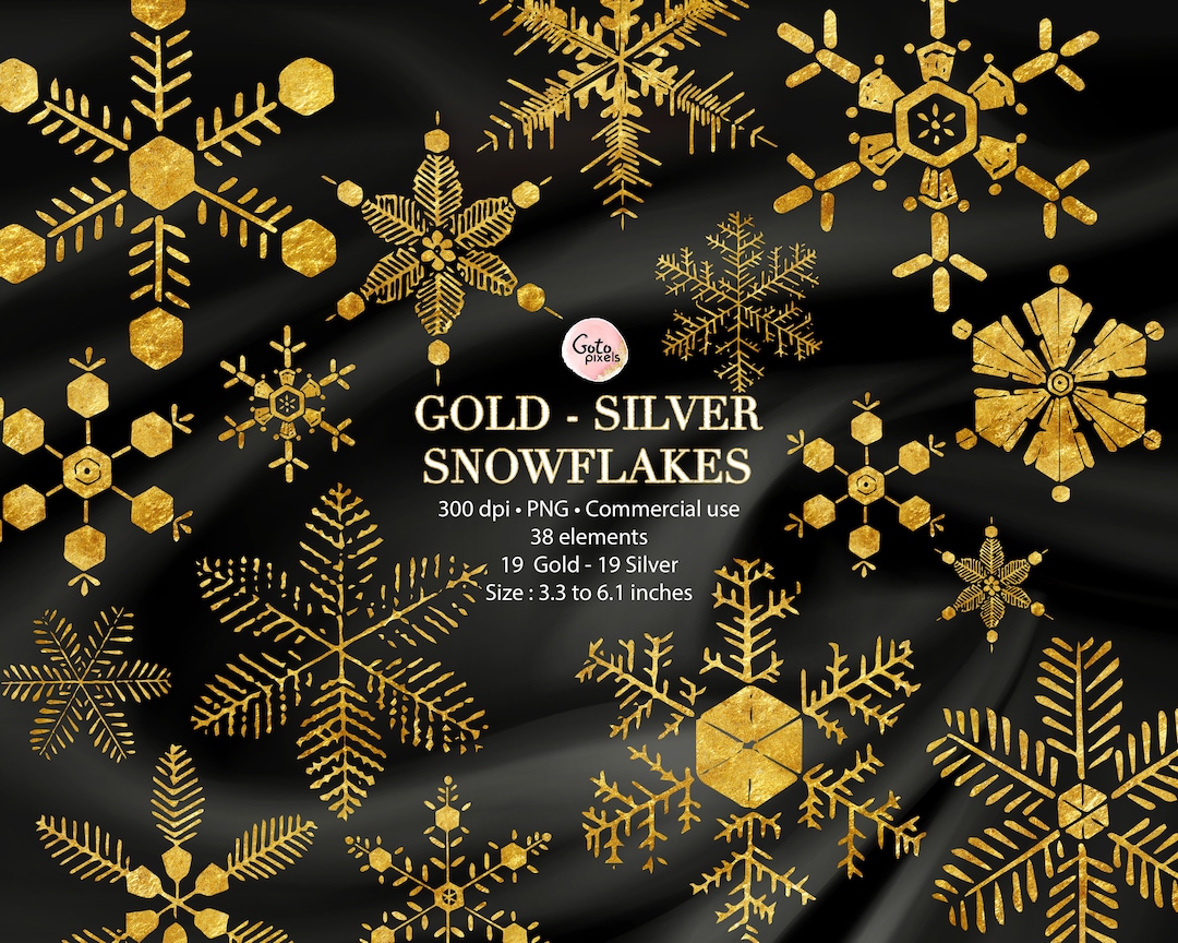 Snowflake Clipart, Gold and Silver Snowflake Clipart, Christmas Clipart ...
