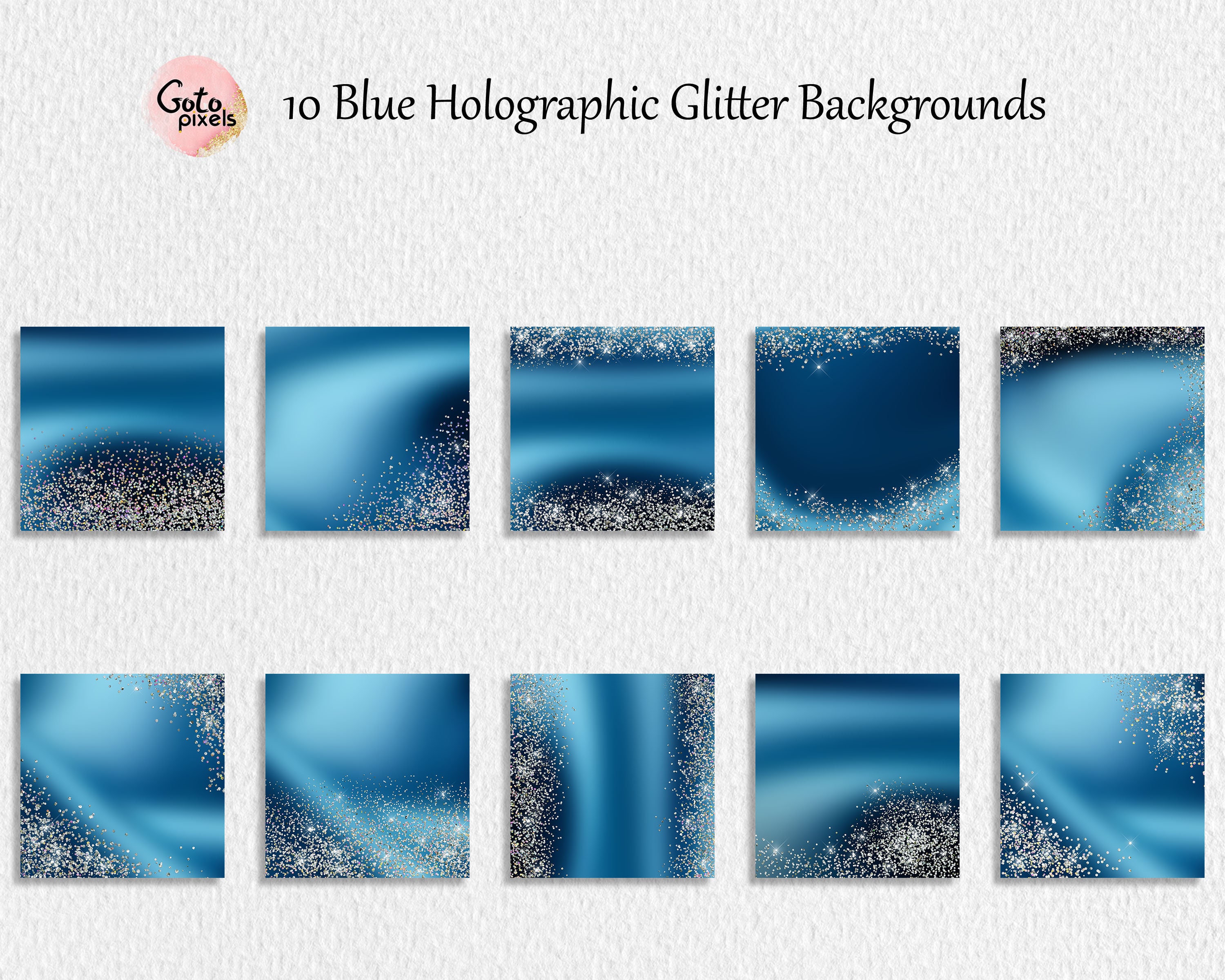 Blue Holographic Glitter Digital Paper Printable Scrapbook - Etsy