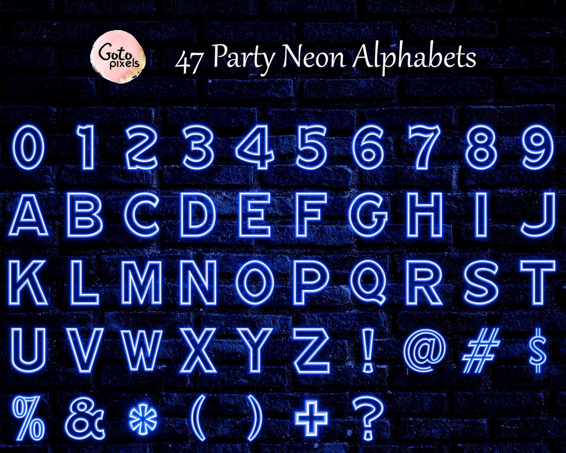 Blue Neon Alphabet Clipart, Neon Letters Clipart, Digital Neon Font ...