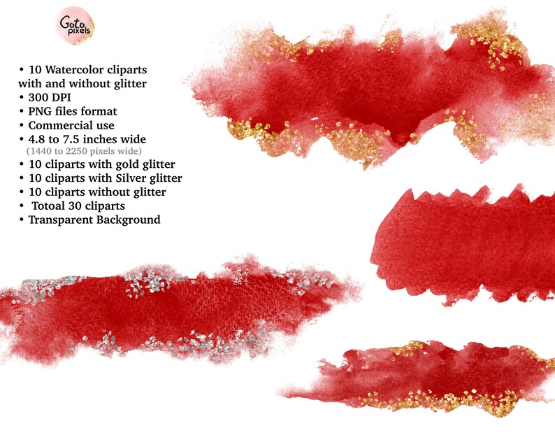 Red Watercolor Brush Strokes Red Watercolor Clipart Splash - Etsy