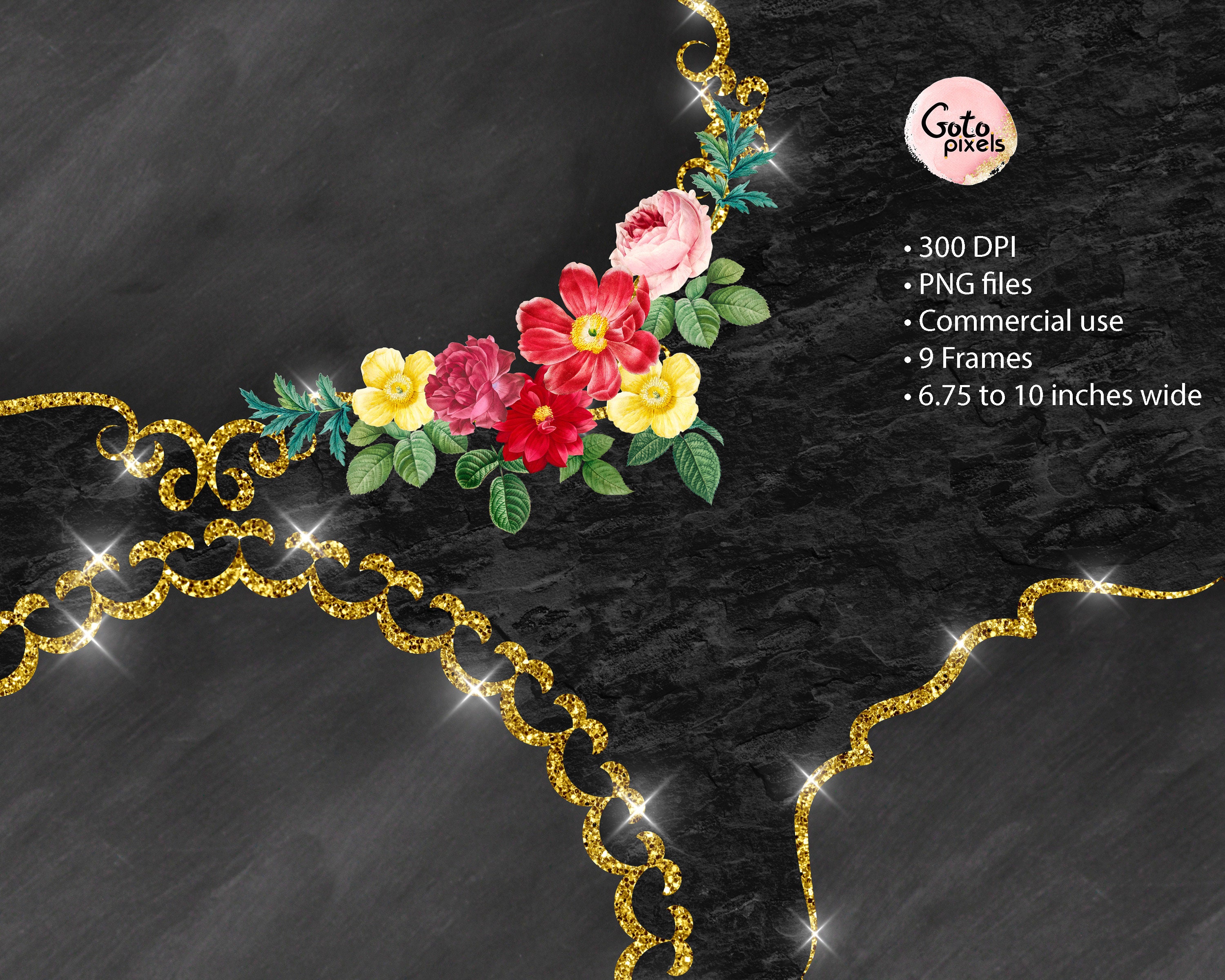 Floral Chalkboard Frames Clipart Floral Wedding Frames - Etsy