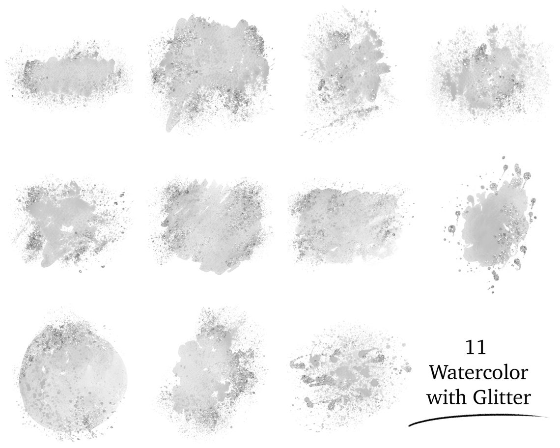 Grey Watercolor Glitter Clipart: Splashes & Splotches (digital PNG) - Etsy
