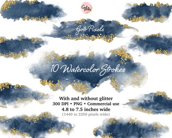 Navy Watercolor Brush Strokes Navy Watercolor Clipart Splash - Etsy
