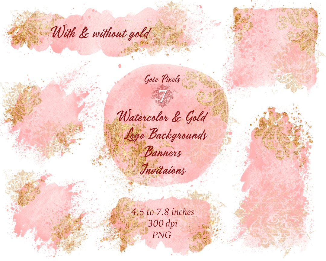Pink Watercolor Splash With Gold Glitter Pink Watercolor - Etsy