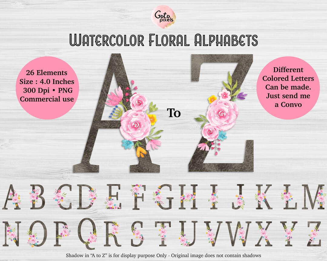 Floral Alphabet Clipart Letters Clipartwedding - Etsy