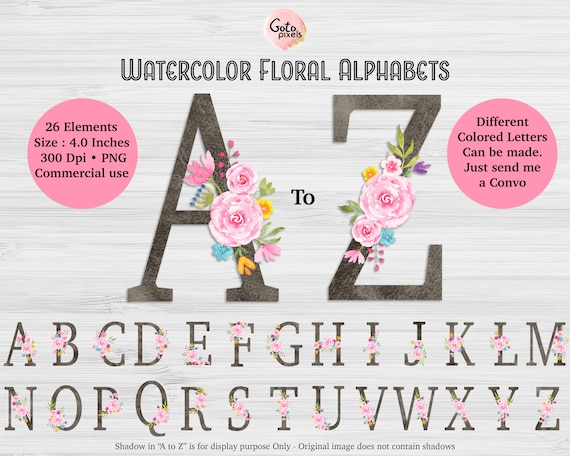 Floral Alphabet Clipart Letters Clipartwedding | Etsy