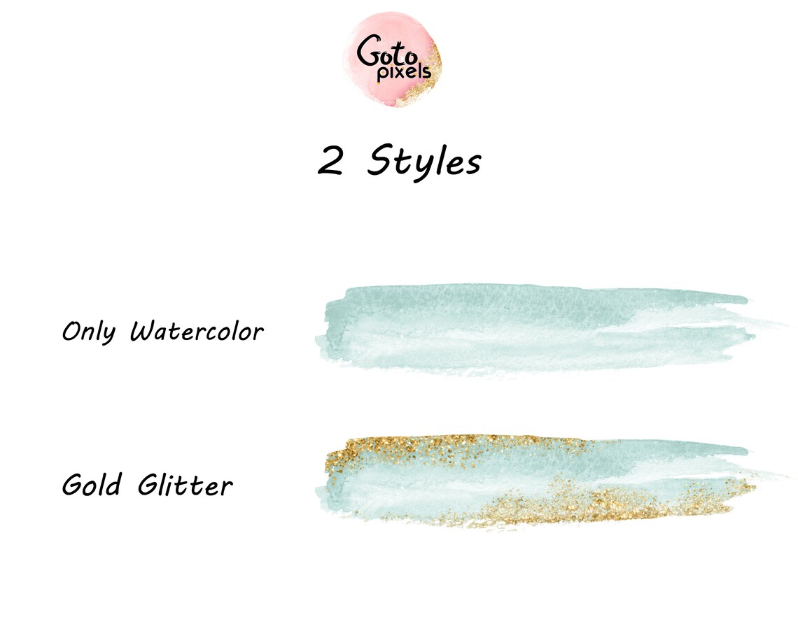 Aqua Watercolor Brush Strokes Clipart: Gold Glitter Splash (PNG Digital ...