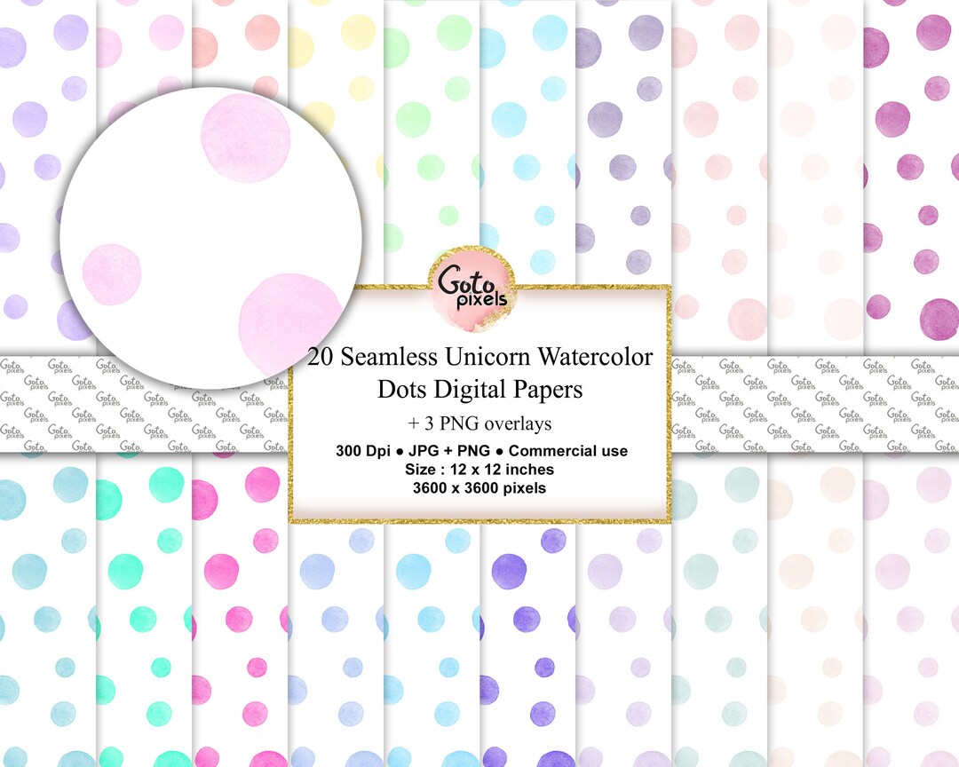 Unicorn Polka Dots Digital Paper, Seamless Repeat Patterns, Confetti ...