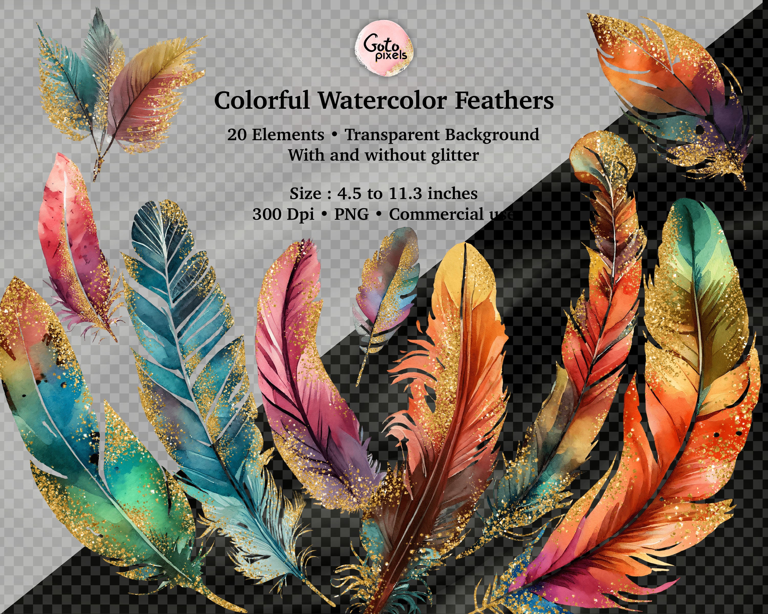 Colorful Feathers Clipart PNG Files Colorful Feathers - Etsy Australia