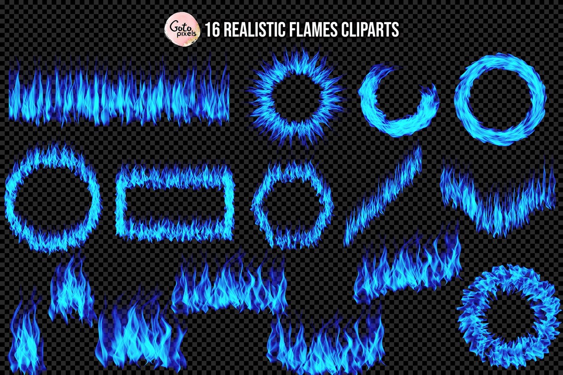 Blue Flames Clipart: Fire Overlay, Borders, Graphics (PNG, 300 Dpi) - Etsy