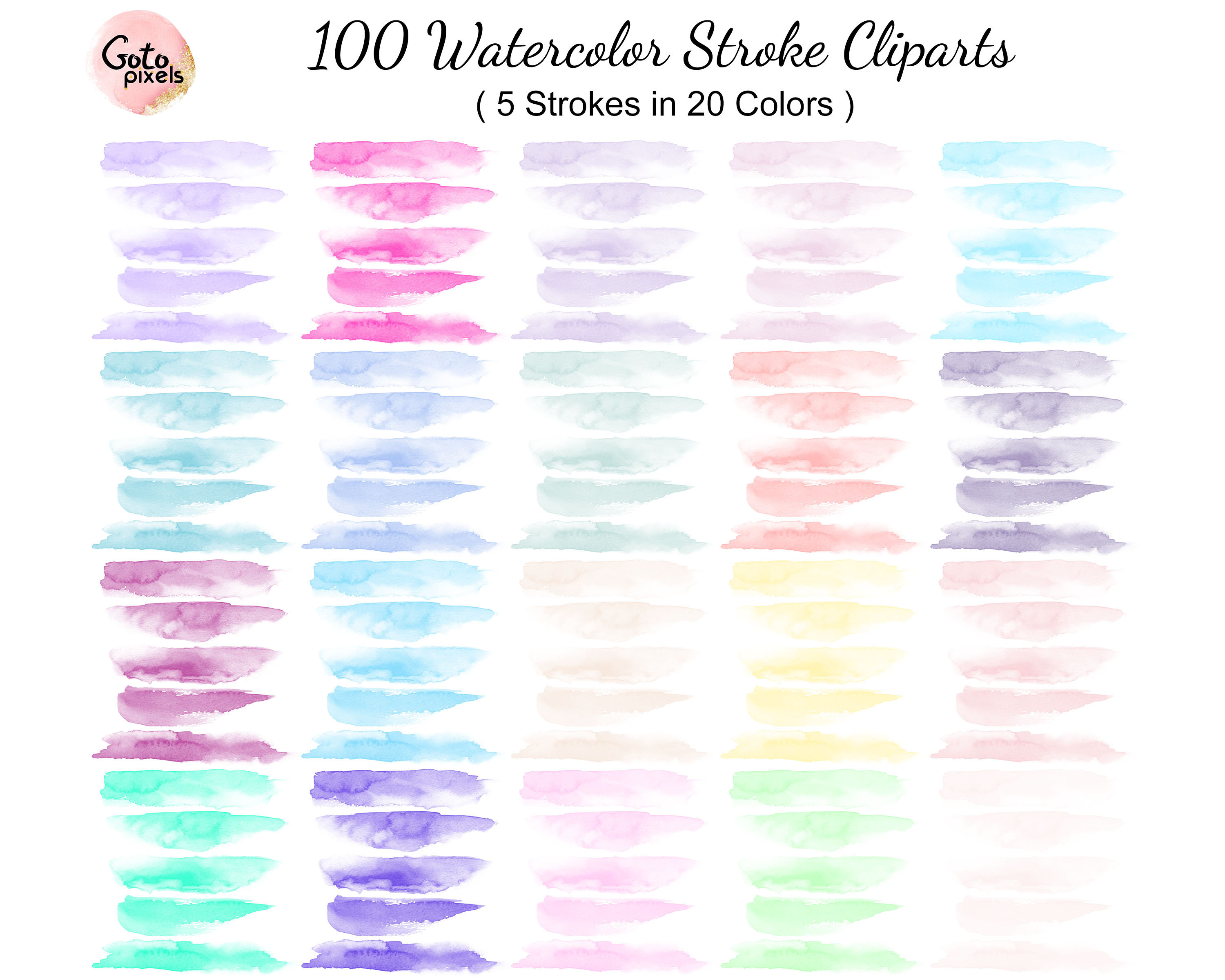 Unicorn Watercolor Brush Strokes Clipart: Rainbow Gold (digital ...