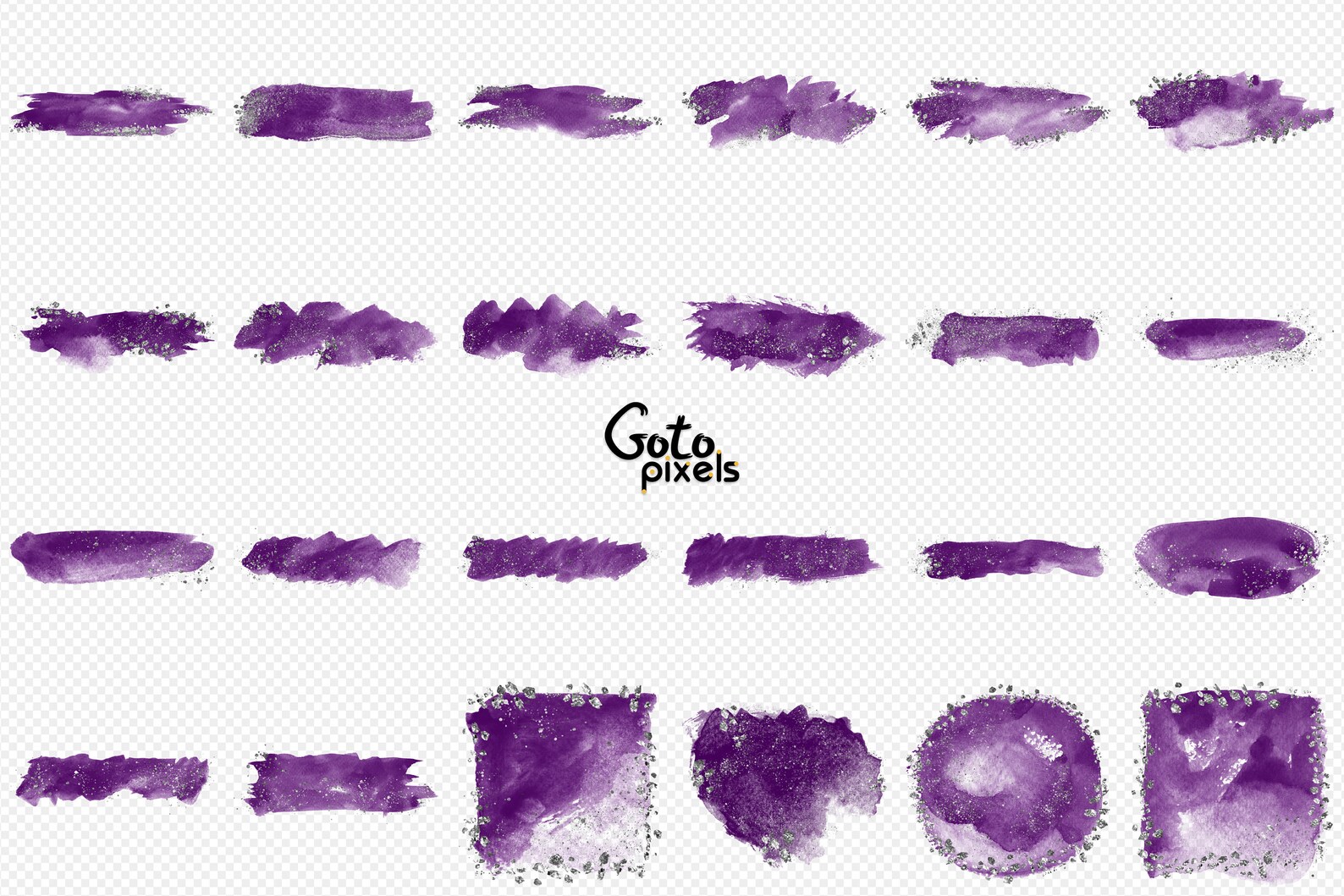 Purple Watercolor Brush Strokes Clipart Silver Glitter Brush - Etsy