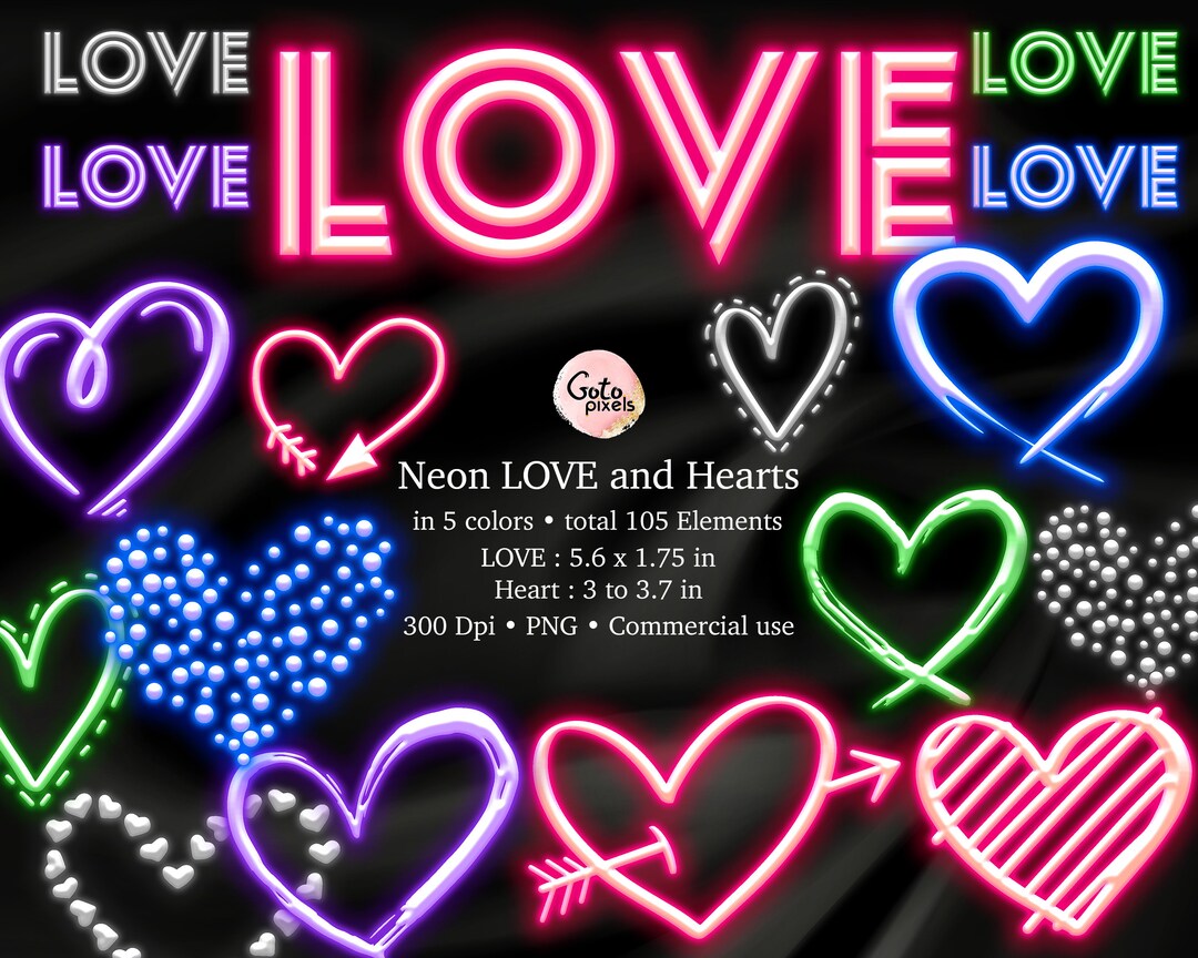 Neon Heart and Love Clipart Neon Clipart Valentine Neon Effects ...