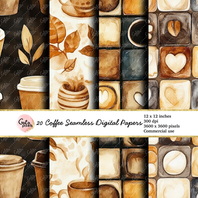 Watercolor Coffee Digital Paper, Seamless Coffee Bean Printable ...
