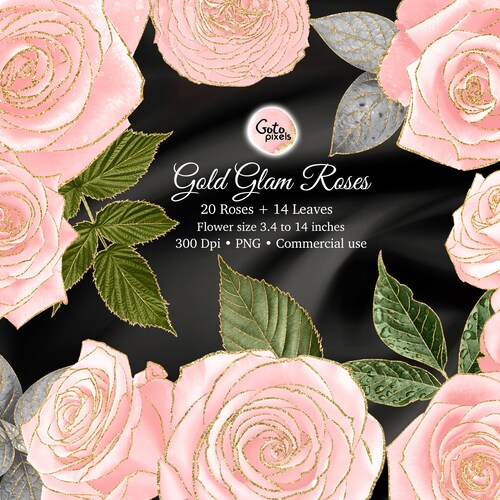 Silver and Copper Glam Rose Clip Art Black Roses Digital - Etsy