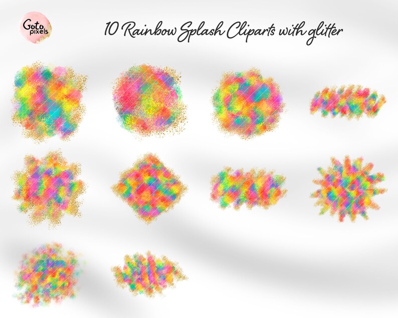 Rainbow Watercolor Splash Clipart Splashes and Splotches | Etsy