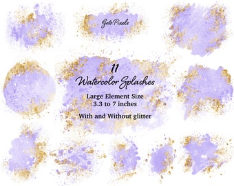 Purple Watercolor Glitter Clipart Splashes and Splotches | Etsy