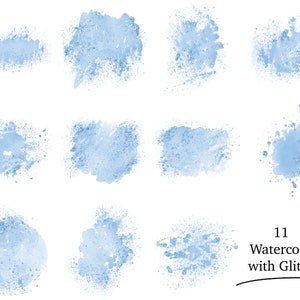 Blue Watercolor Glitter Clipart: Splashes & Splotches (PNG Digital ...