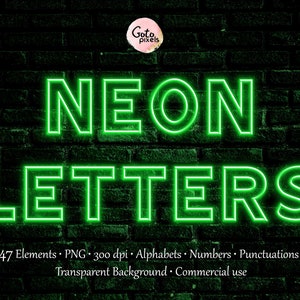 Green Neon Alphabet Clipart Neon Letters Clipart Digital | Etsy
