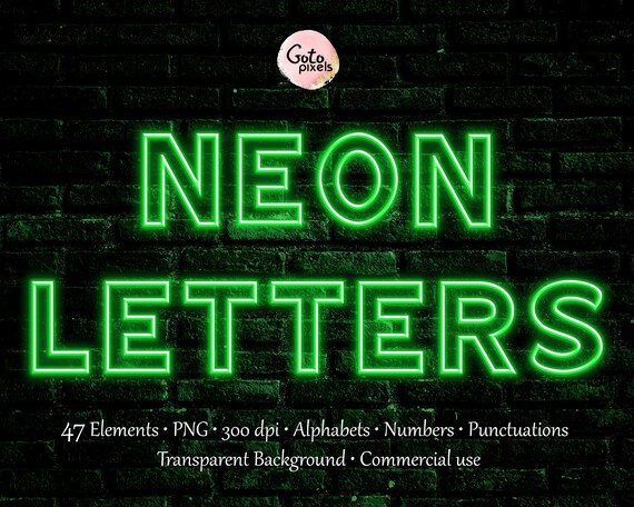 Green Neon Alphabet Clipart Neon Letters Clipart Digital | Etsy