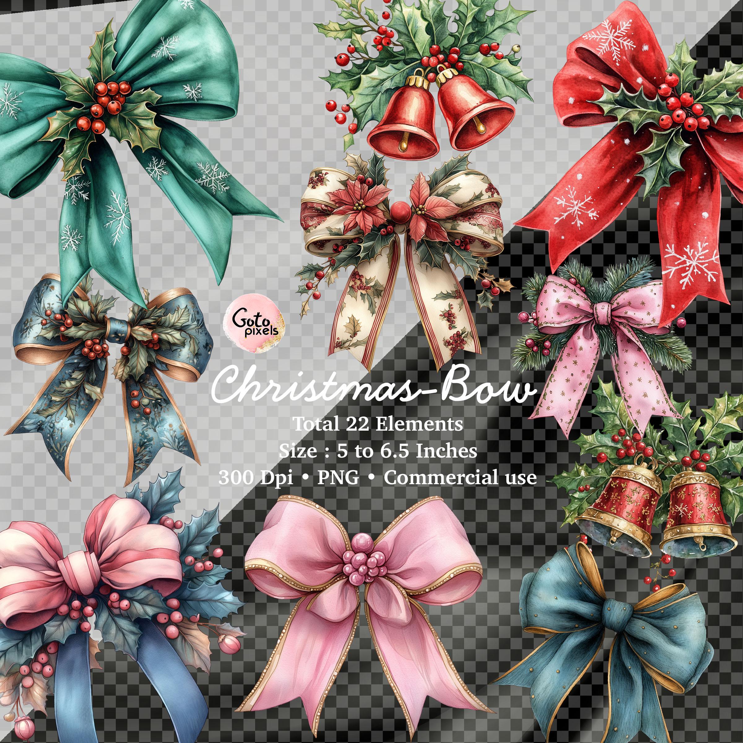 Watercolor Christmas Bows Clipart: Holiday PNG (digital Download) - Etsy