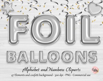 Silver Foil Balloon Alphabet Clip Art Digital Instant Download Graphics ...