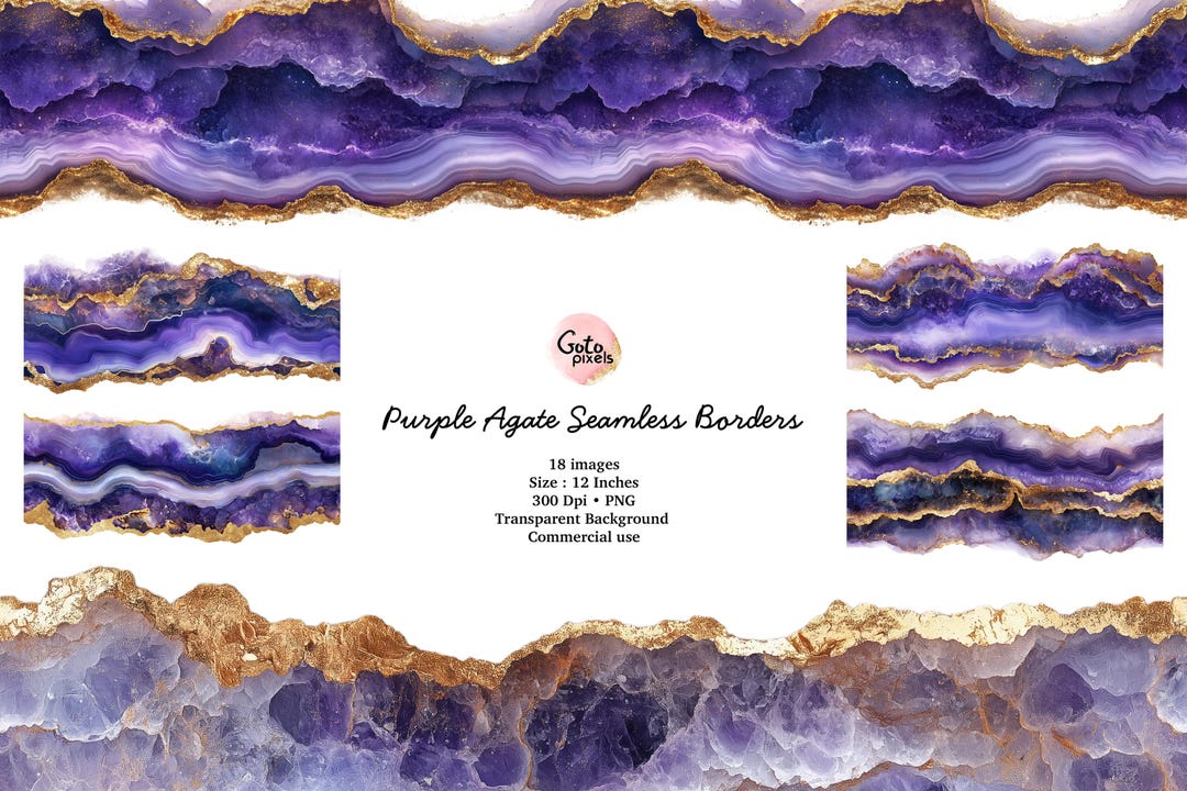 Purple and Gold Agate Borders: Seamless Clip Art (digital Download) - Etsy