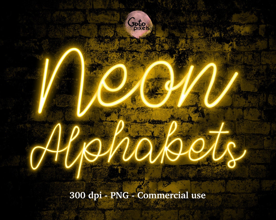 Yellow Neon Alphabet Clipart Neon Letters Clipart Digital Neon Font