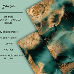 Emerald Digital Papers With Gold Foil, Watercolor Digital Paper Clipart ...