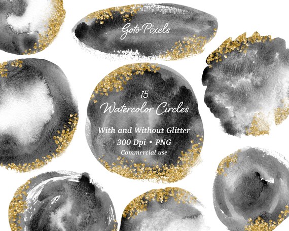 Black Watercolor Circles with Glitter Watercolor circles for | Etsy