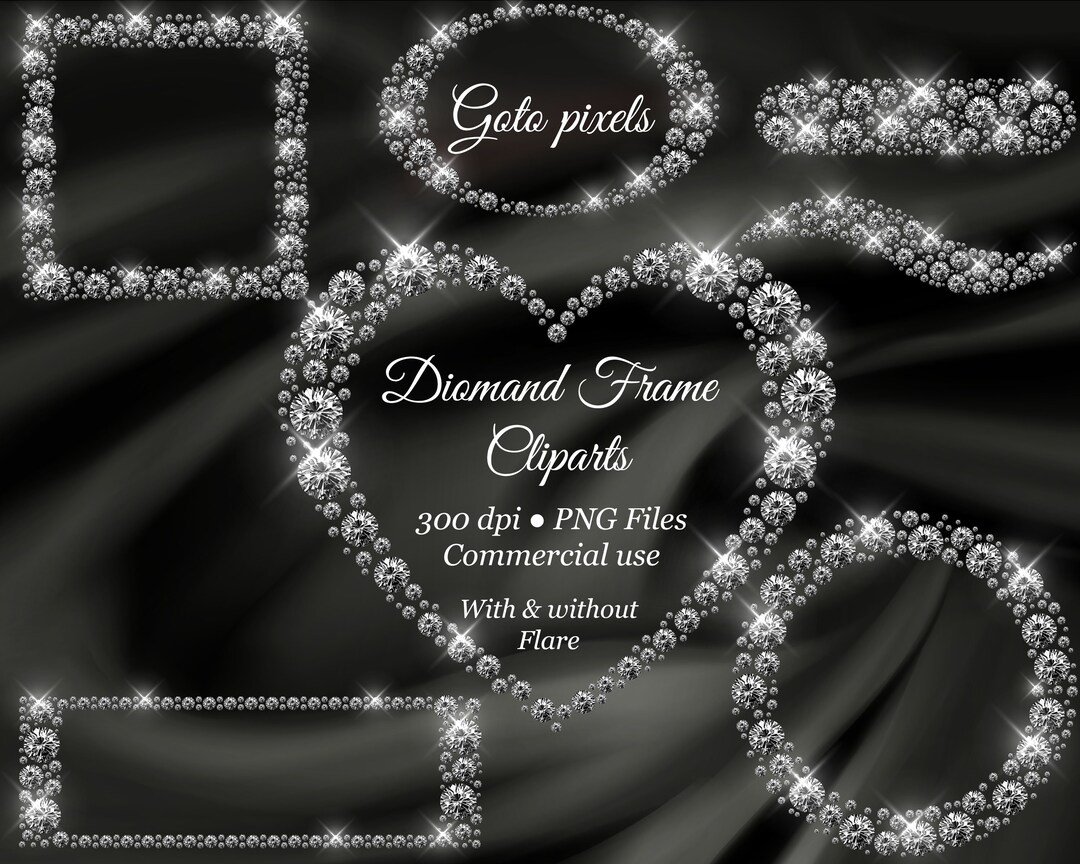 Diamond Frame Clipart: Glitter Gems, Heart, Square (PNG Digital ...