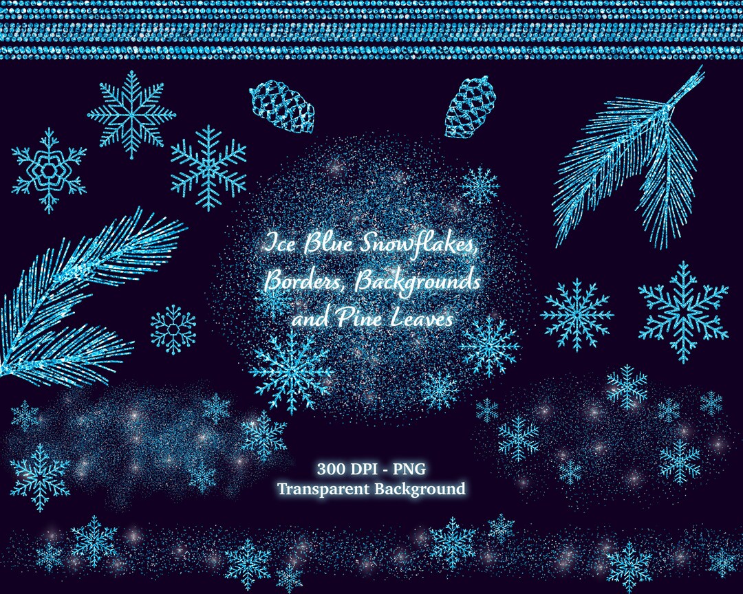Blue Glitter Snowflakes Clipart: Winter Pine Cone PNG (digital Download ...