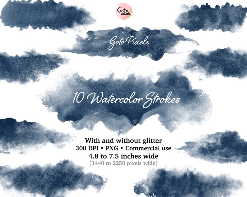 Navy Watercolor Brush Strokes Navy Watercolor Clipart Splash - Etsy