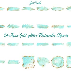 Aqua Brush Strokes, Gold Confetti, Gold Design Elements, Gold Glitter ...