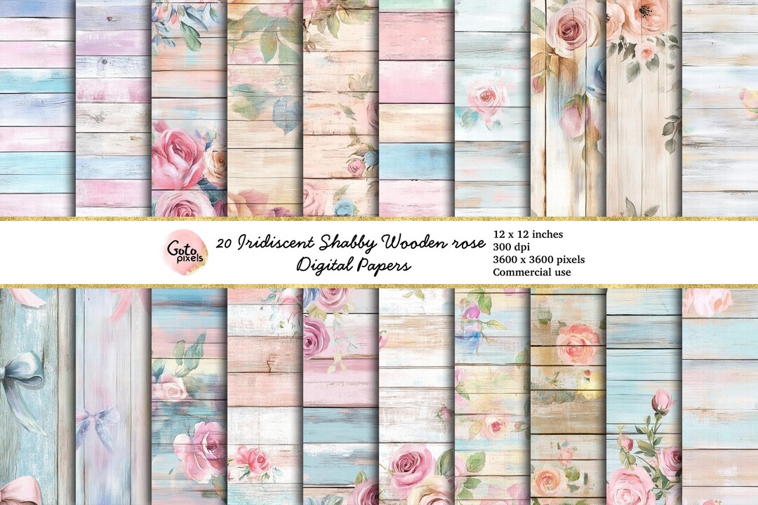 Shabby Chic Rose Wood Digital Paper: Iridescent Floral Scrapbook ...