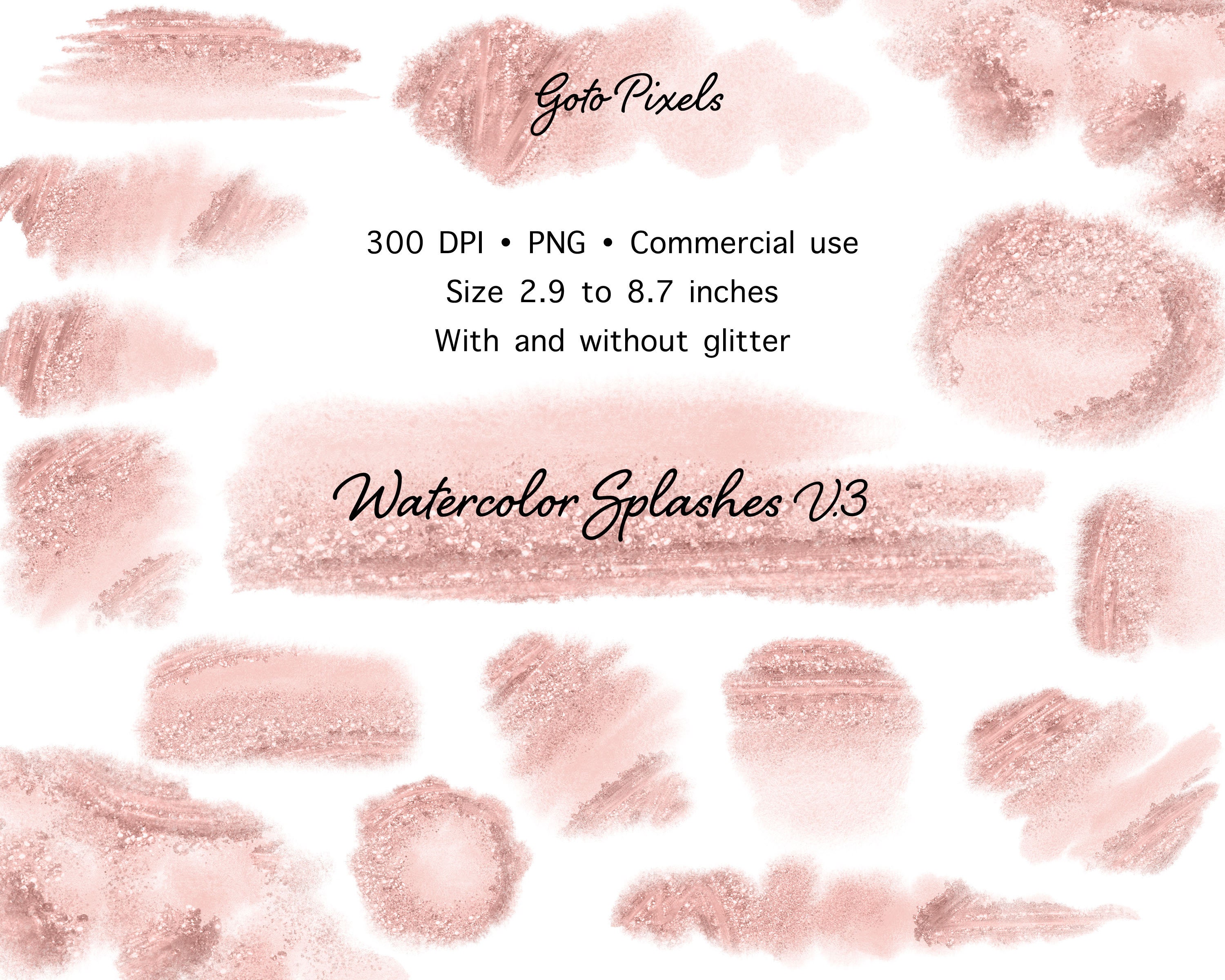 Rosegold Watercolor Glitter Clipart Splashes and Splotches - Etsy